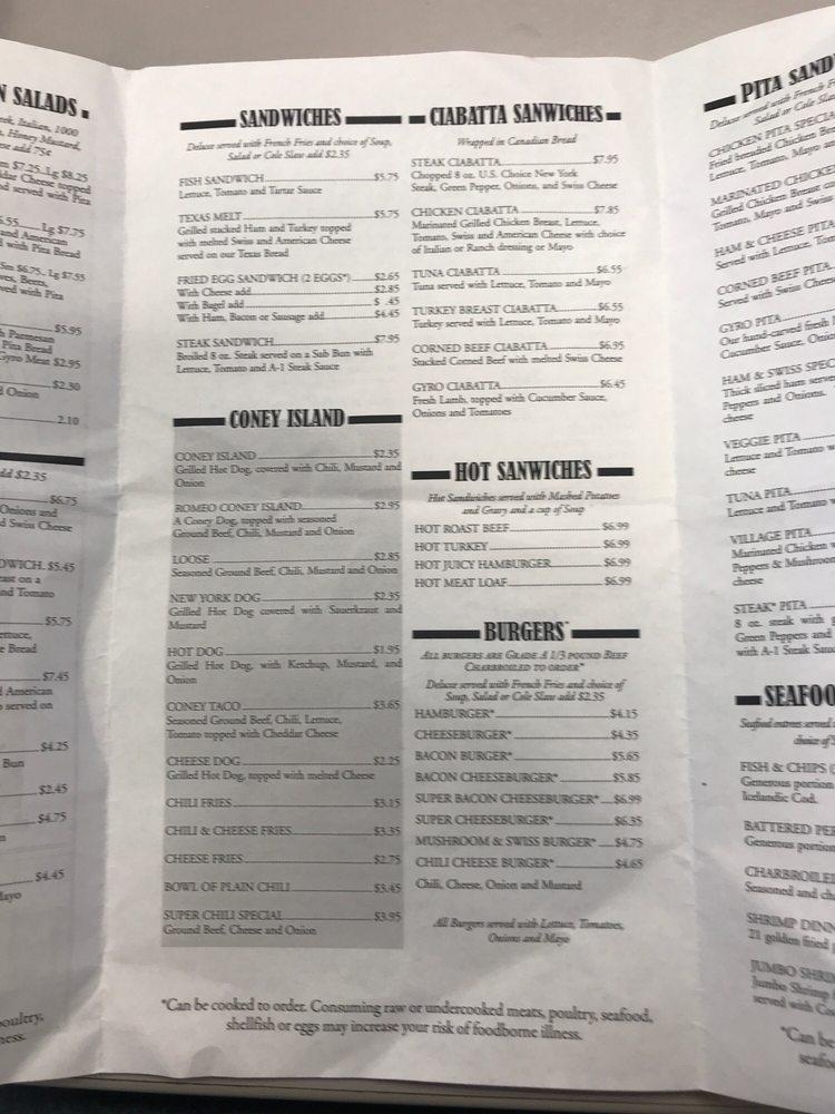 Menu at Romeo Coney Island restaurant, Romeo