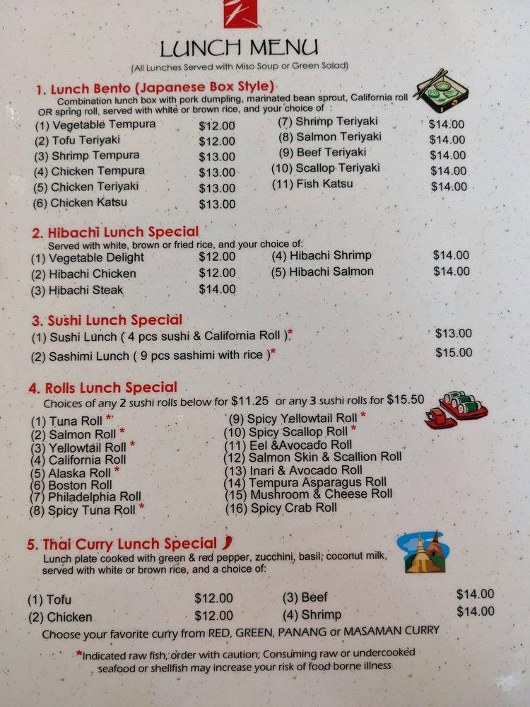 Menu at Sora Japanese Restaurant, Pisgah Forest