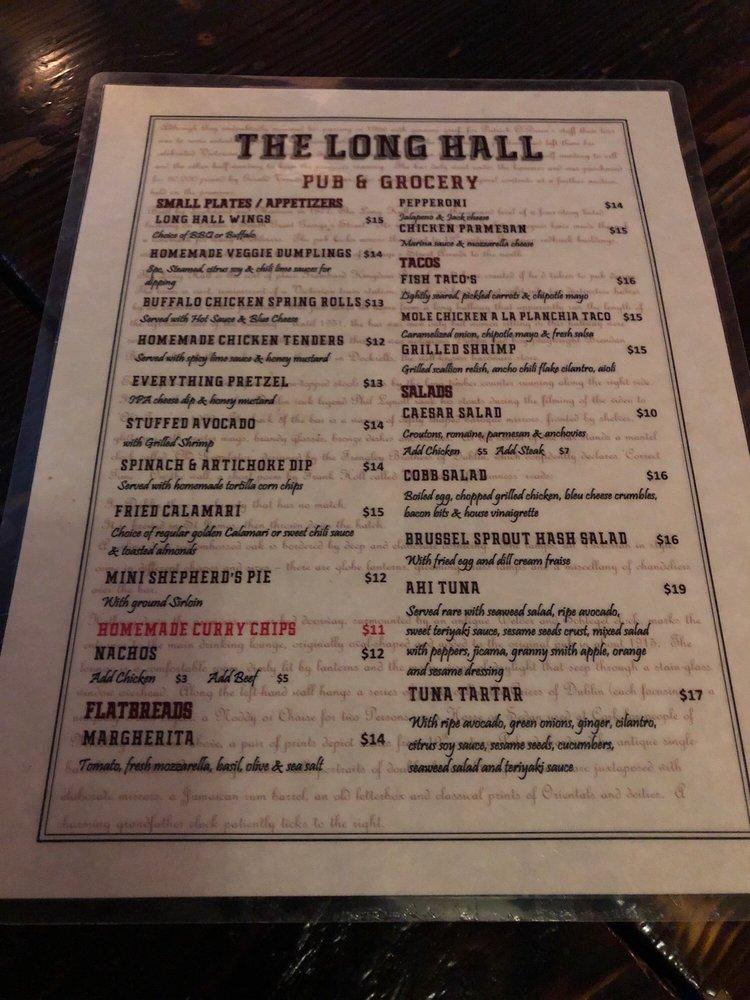 Menu at The Long Hall Pub & Grocery, West New York