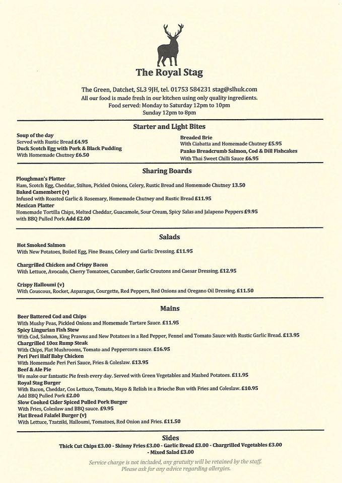 Menu at The Royal Stag pub & bar, Datchet