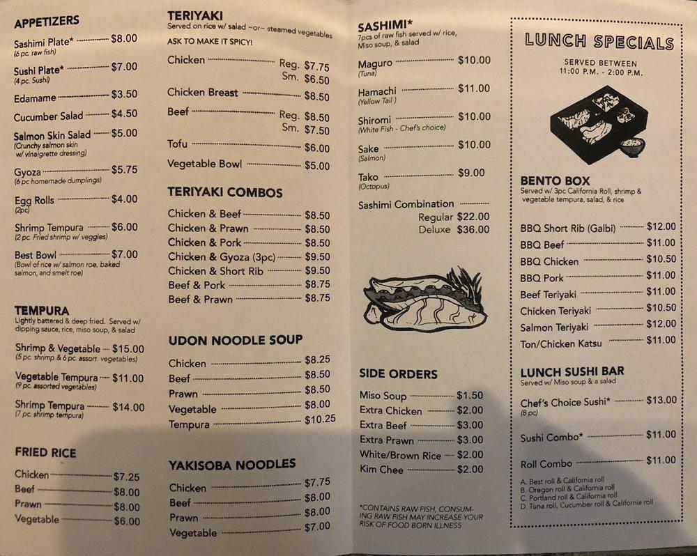 Menu at Best Sushi restaurant, Lake Oswego, Boones Ferry Rd A