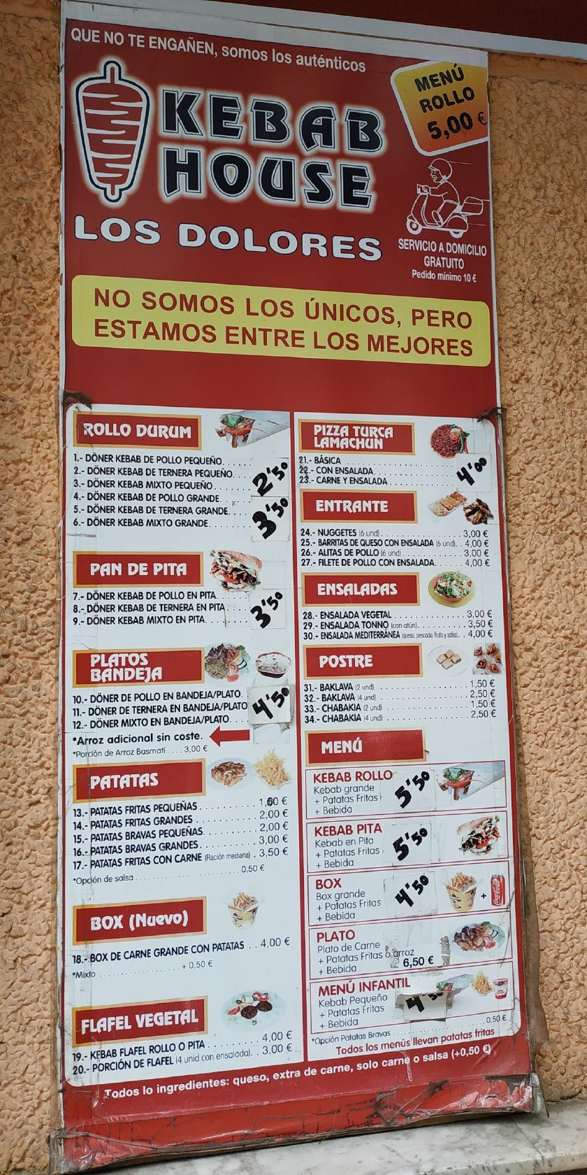 Menu at Kebab House, Murcia, C. Mayor