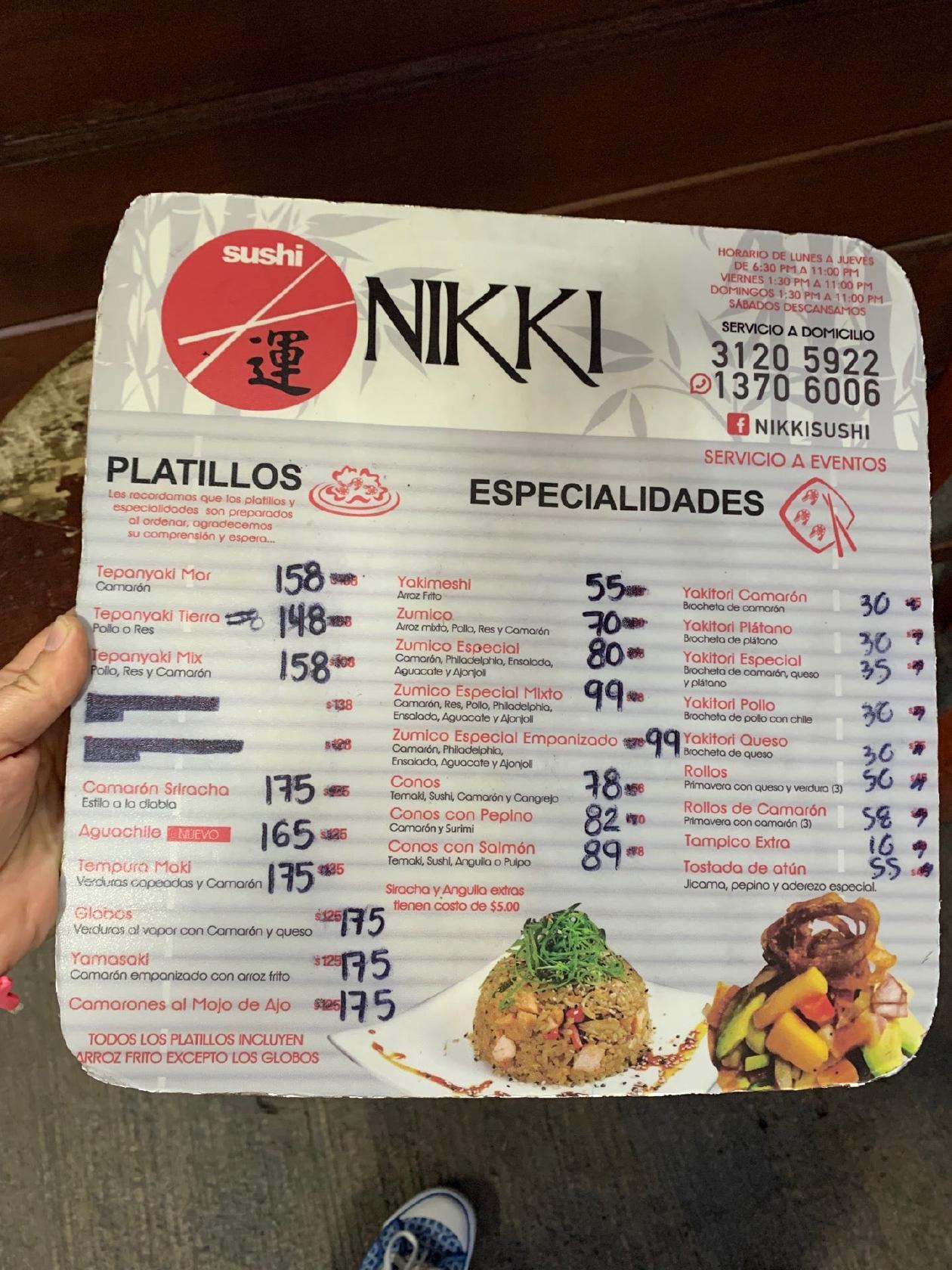 Carta del restaurante Nikki Sushi, Guadalajara