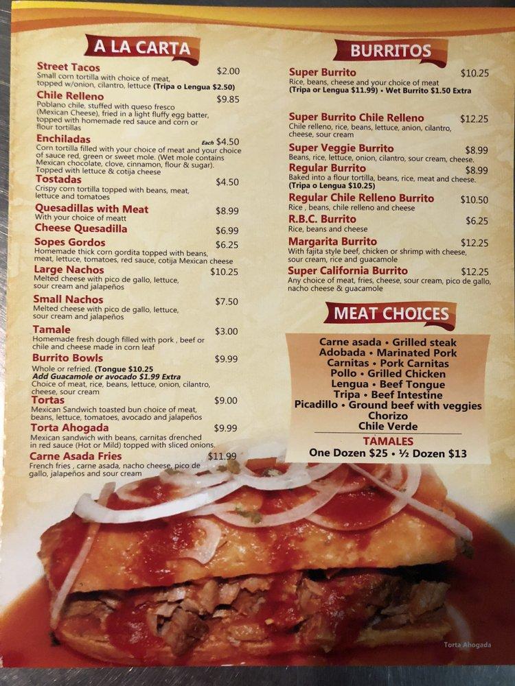 Menu at Rico's Mexican Food restaurant, Portola