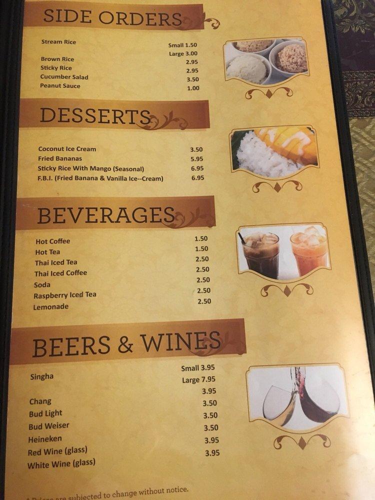 Menu at Siam Thai Cuisine restaurant, Apple Valley