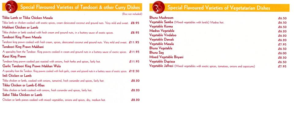 Menu at Tandoor Mahal Indian Restaurant, Morpeth