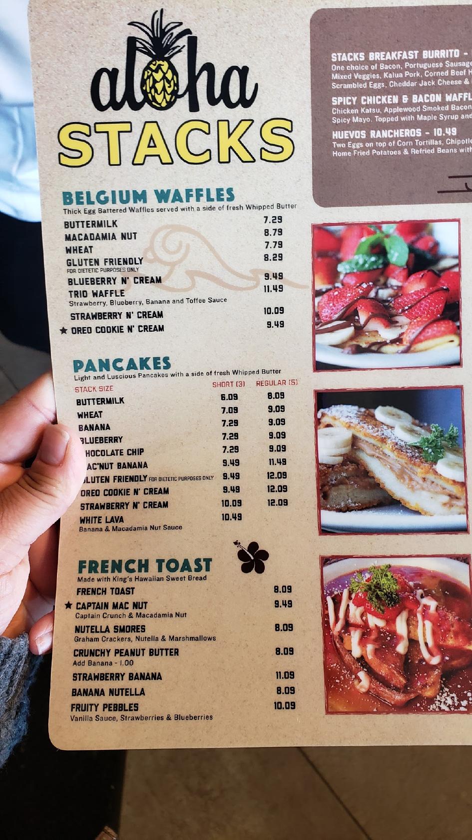 Menu at Aloha Stacks restaurant, Mission Viejo, Santa Margarita Pkwy