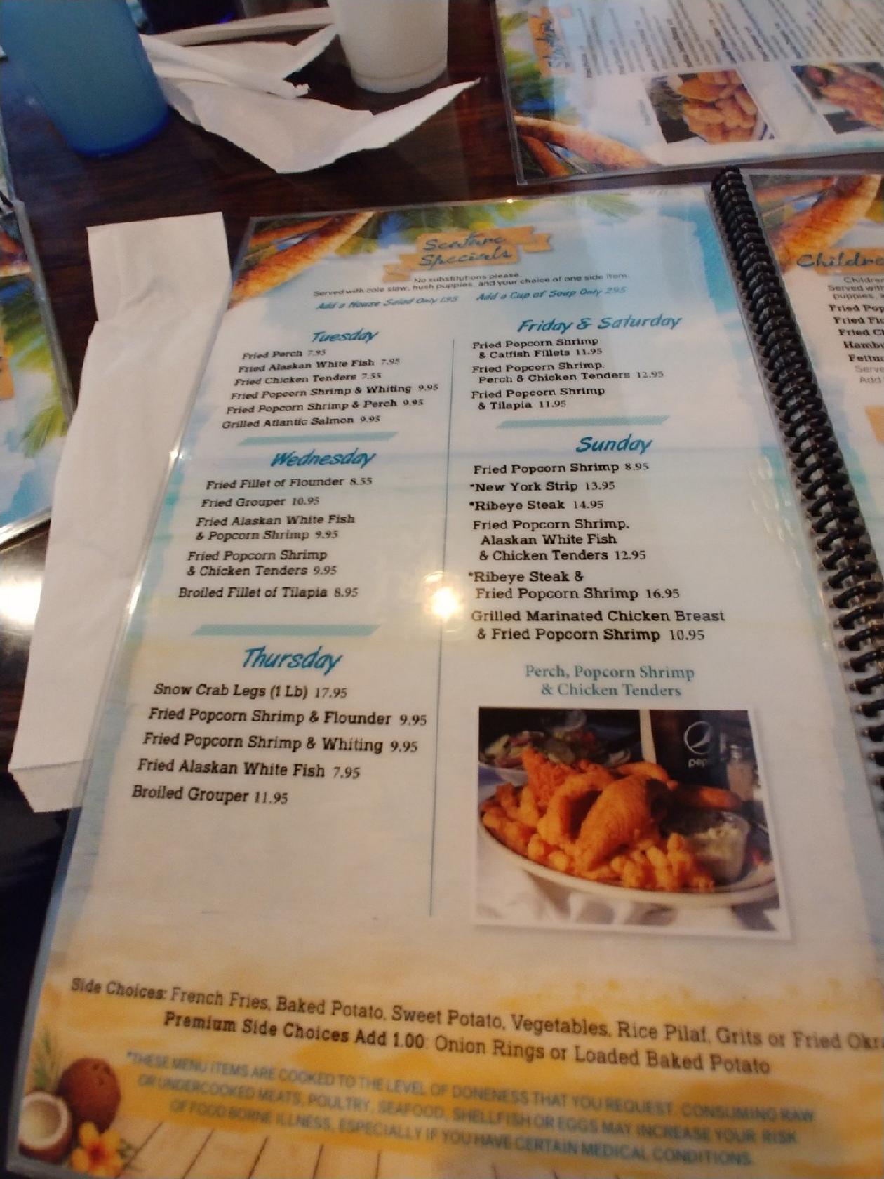 Menu at Bay Breeze Seafood restaurant, Lilburn