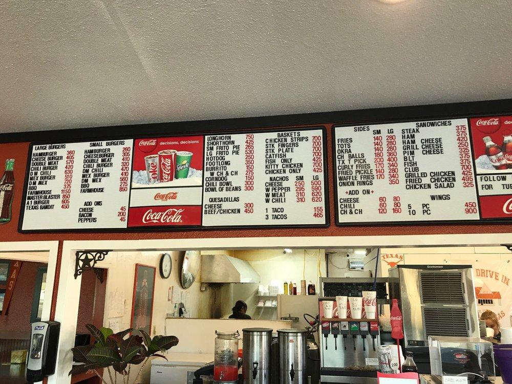 Menu at Bevos Drive-In fast food, Vernon