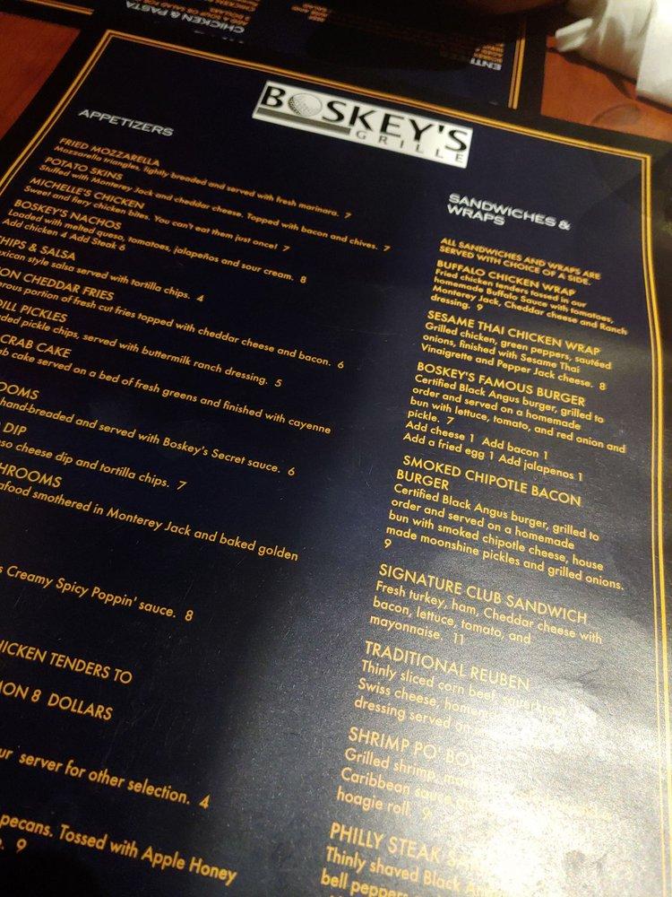 Menu at Boskey's Grille pub & bar, Manchester