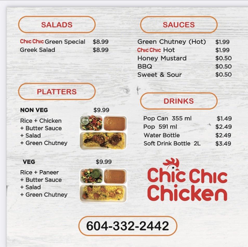 Menu at Chic Chic Chicken restaurant, Surrey