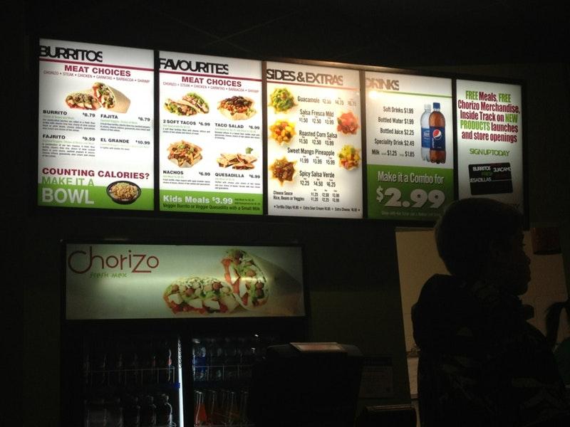 Menu at Chorizo Fresh Mex restaurant, Oakville, Wyecroft Rd
