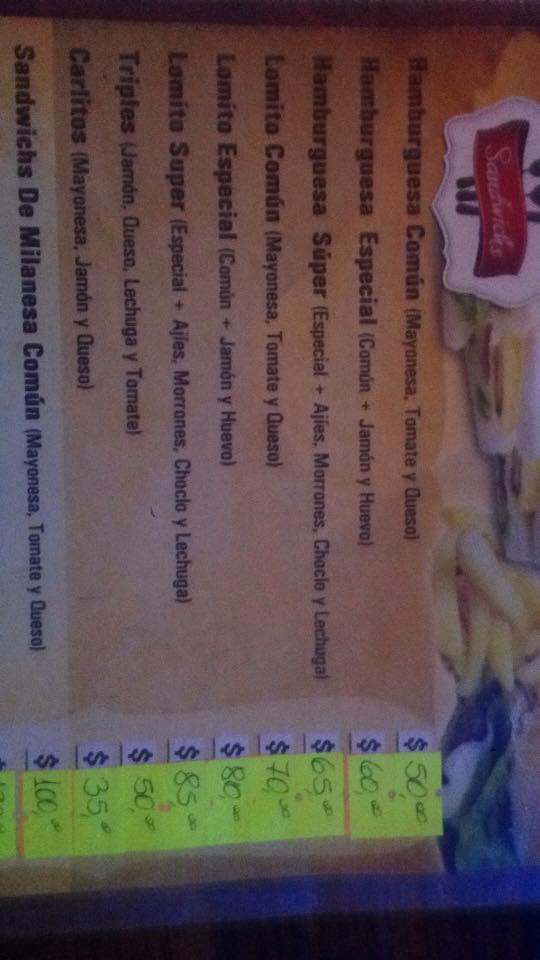 Carta del restaurante Comedor Mauri, Paso del la Patria