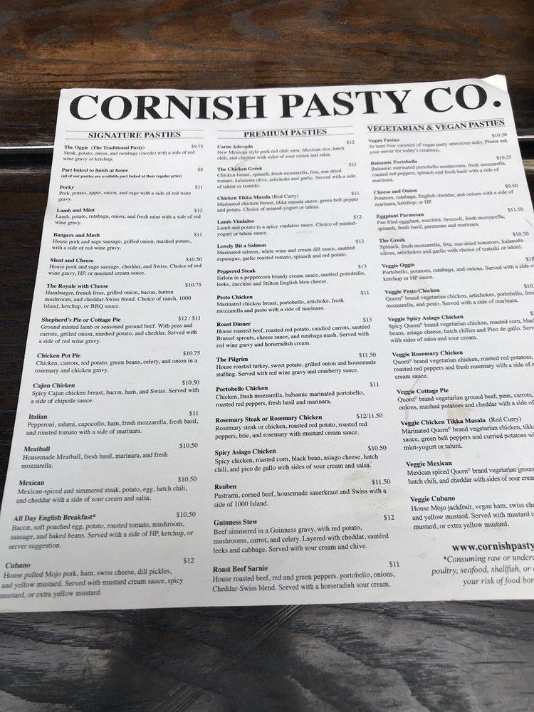 Menu at Cornish Pasty Co pub & bar, Phoenix, 7 W Monroe St