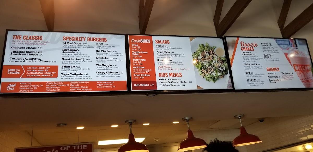Menu at Curbside Burgers restaurant, Baton Rouge, Government St