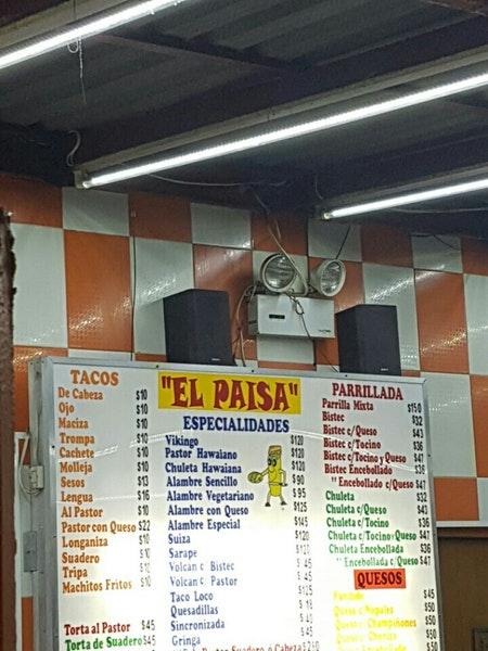 Menu at El Paisa, Mexico City, Dr. Nicolas León 170
