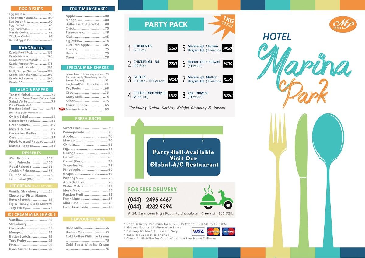 Menu at Hotel Marina Park, Chennai