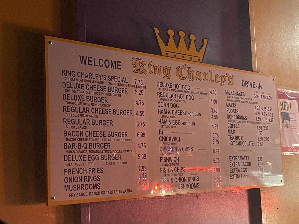 Menu at King Charley's Drive-In restaurant, Snohomish