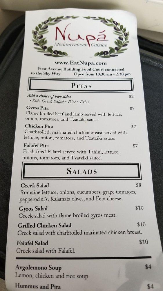 Menu at Nupa Mediterranean Cuisine, Rochester