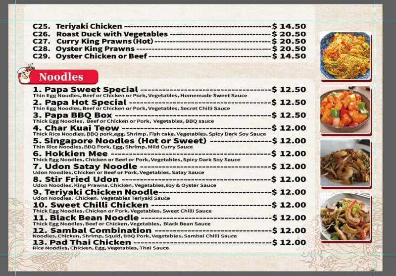 Menu at Papa's Rich Noodles - Leongatha restaurant, Leongatha