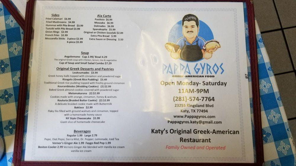 Menu at Pappa Gyros restaurant, Houston