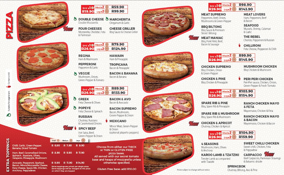 Speisekarte von Rebels Pizza Sutherland, Centurion