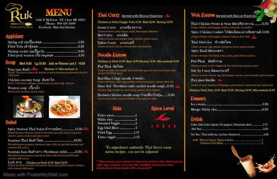 Menu at Ruk Thai Kitchen desserts, Clare