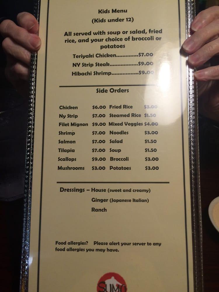 Menu at Sumo Japanese Restaurant, Longview