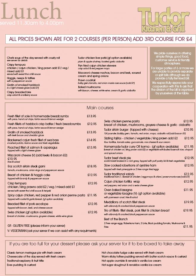 Menu at Tudor pub & bar, Ayr