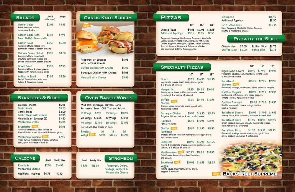 Menu at Backstreet Pizzeria, Oviedo