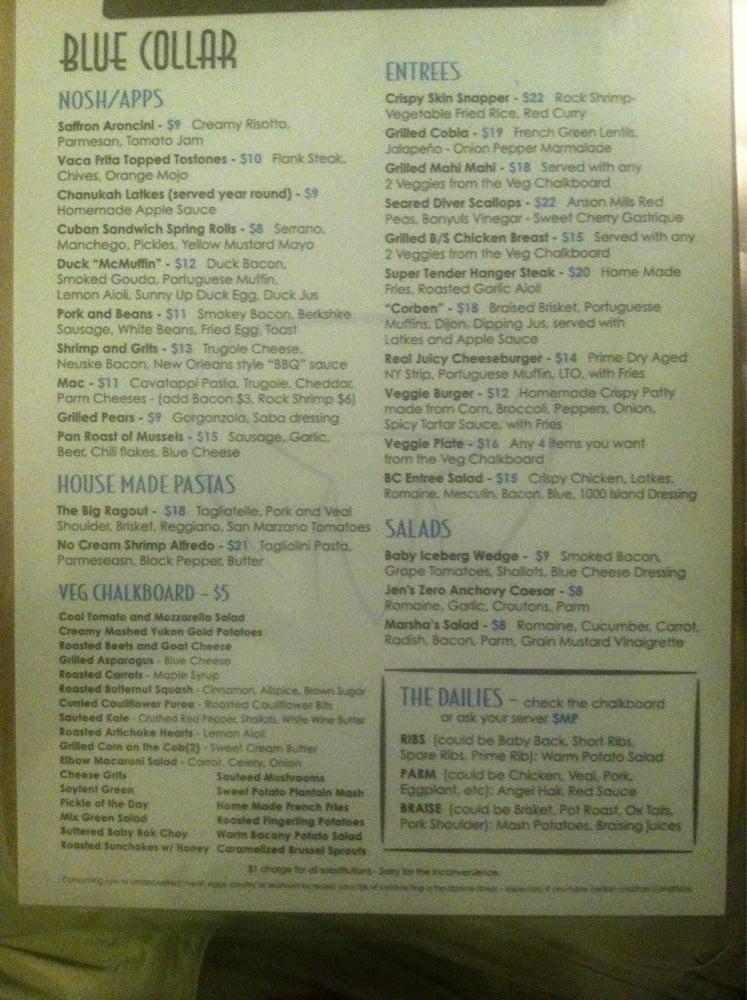 Menu at Blue Collar restaurant, Miami