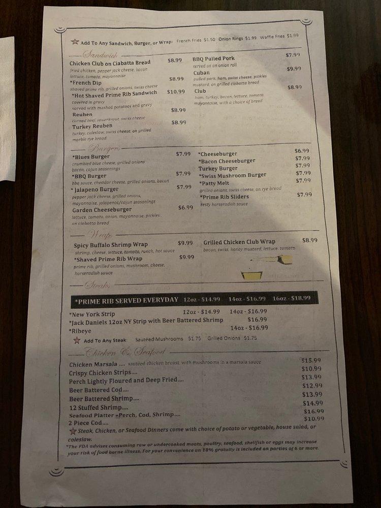 Menu at Michael's On The River restaurant, Flat Rock