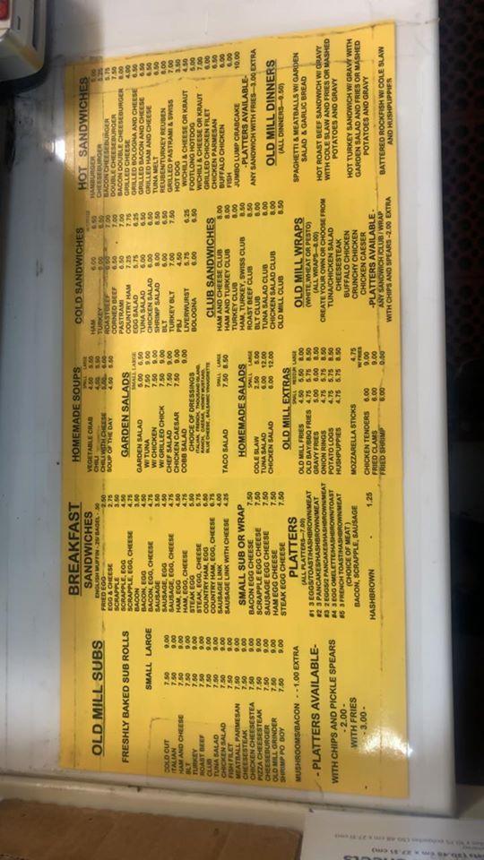 Menu at Old Mill Deli restaurant, Easton