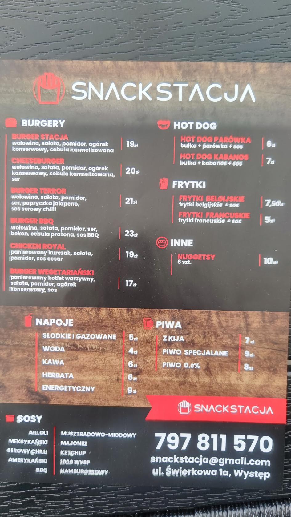 Menu at Snack Stacja restaurant, Poland, Świerkowa 1a