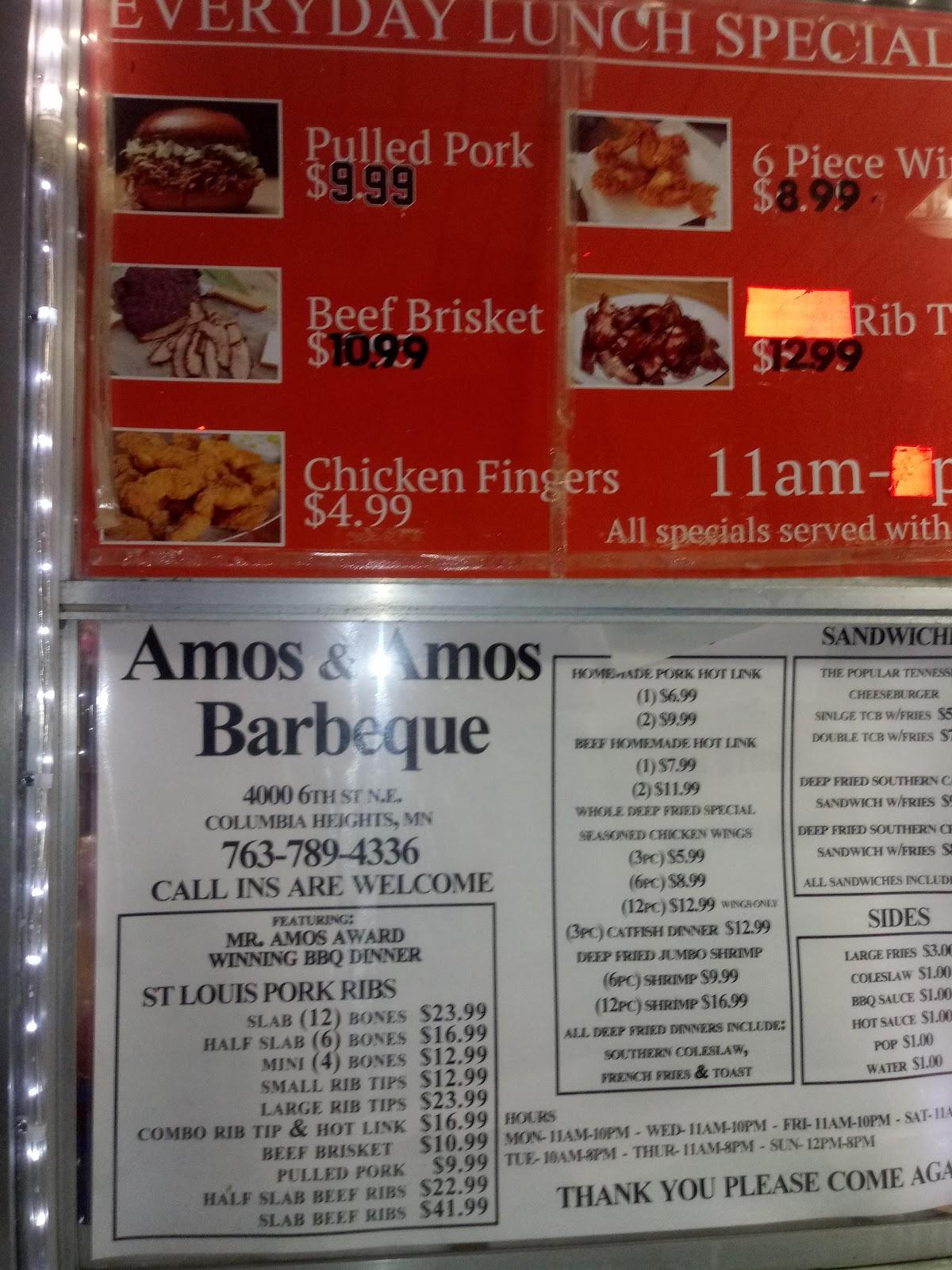 Menu at Amos & Amos Barbeque Restaurant, Columbia Heights