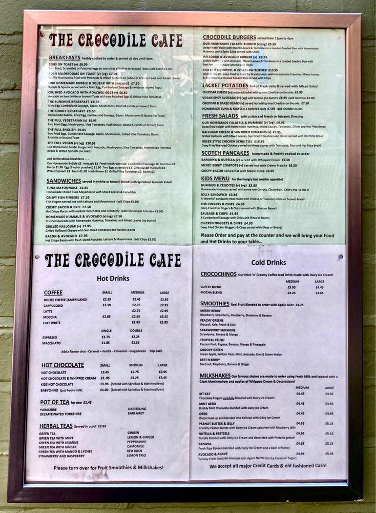 Menu at Crocodile Café London cafe, London