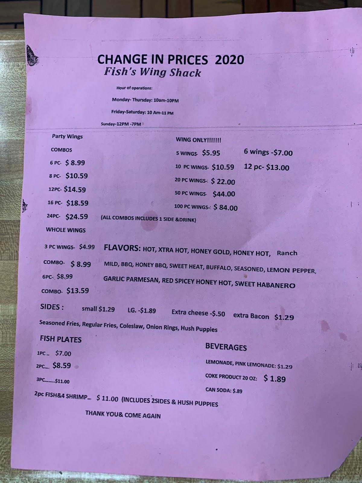 Menu at Fish's Wings Shack restaurant, Ripley