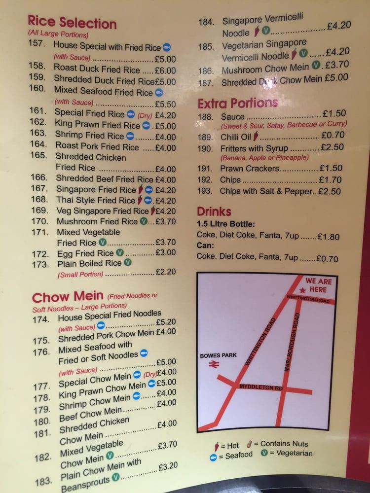 Menu at Golden Phoenix, London, 209 Whittington Road