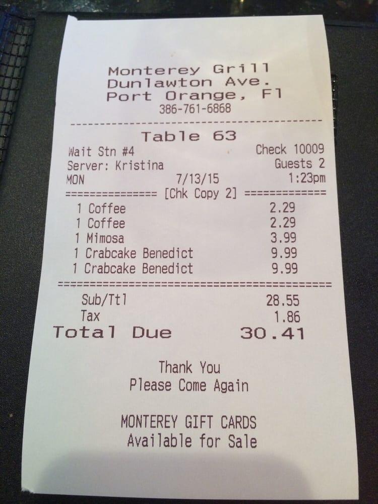 Menu at Monterey Grill restaurant, Port Orange