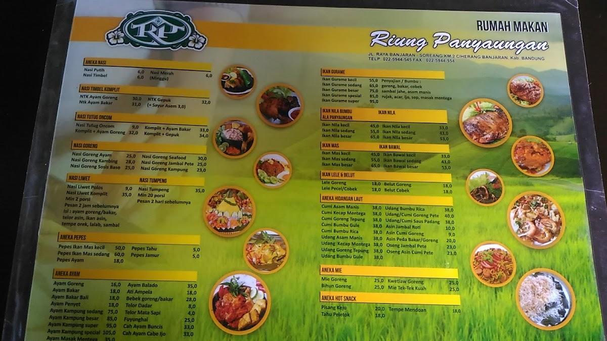 Menu at RM Riung Panyaungan restaurant, Kiangroke
