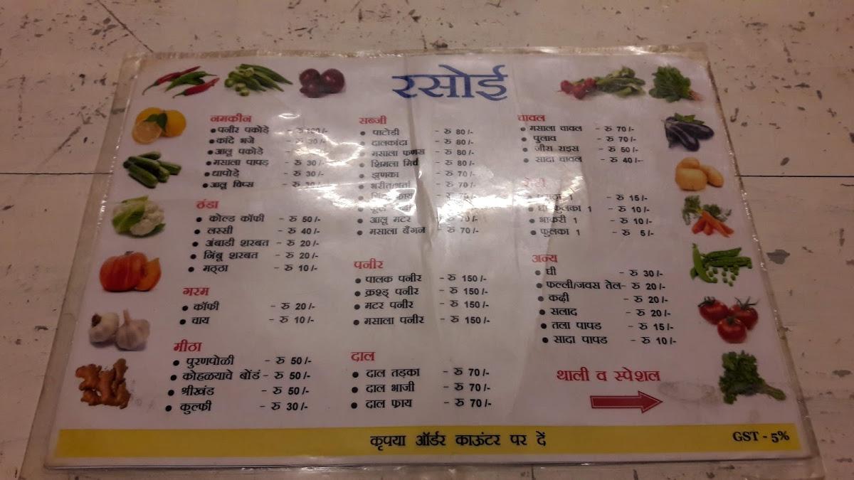 Menu at Rasoi Rastaurant, Wardha