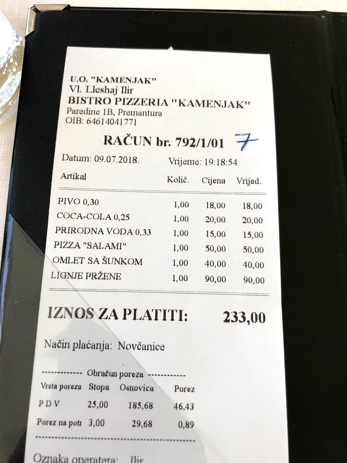 Menu at Restoran Pizzeria Kamenjak, Premantura