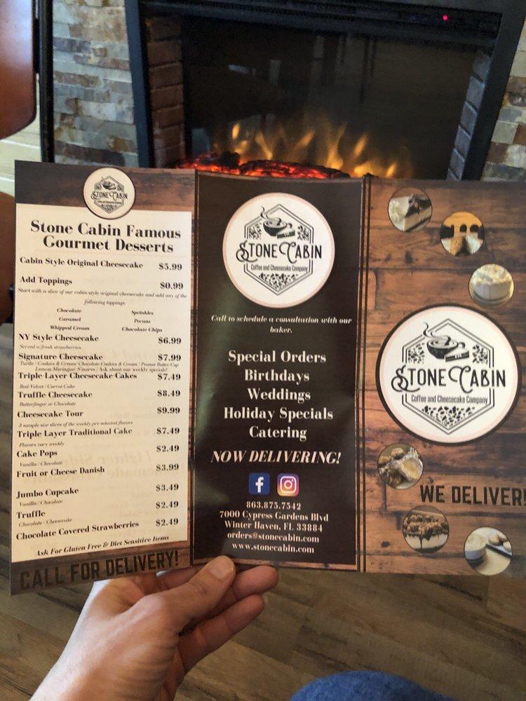 Menu at Stone Cabin Coffee and Cheesecake Company cafe, Winter Haven