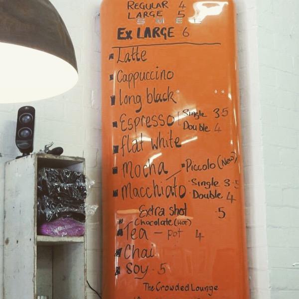 Menu at The Crowded Lounge cafe, Latrobe