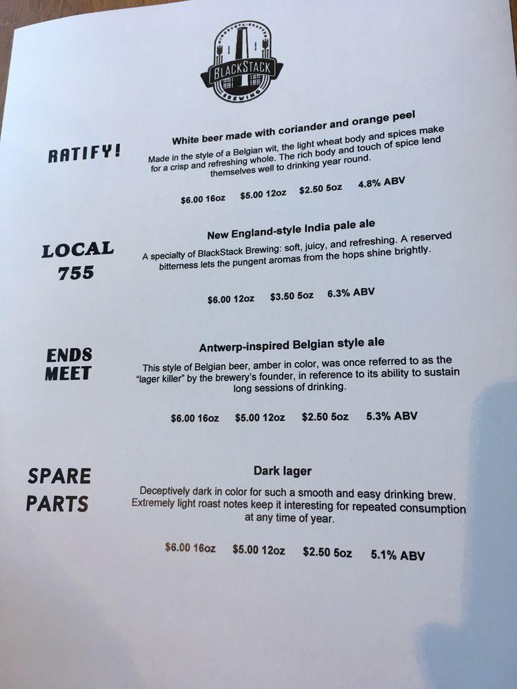 Menu at BlackStack Brewing pub & bar, Saint Paul