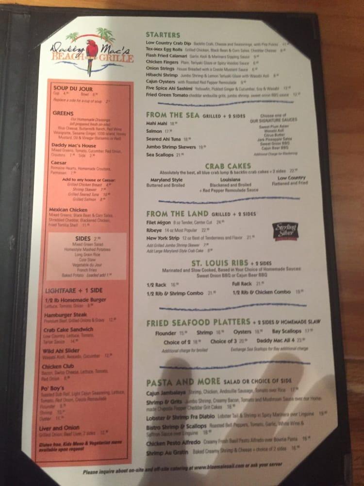 Menu at Daddy Mac's Beach Grille pub & bar, Surf City