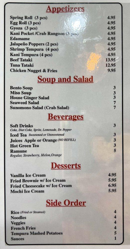 Menu at Konnichiwa of Spartanburg restaurant, Spartanburg