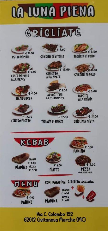 Menu da La Luna Piena (pizza, doner kebab) ristorante, Civitanova Marche