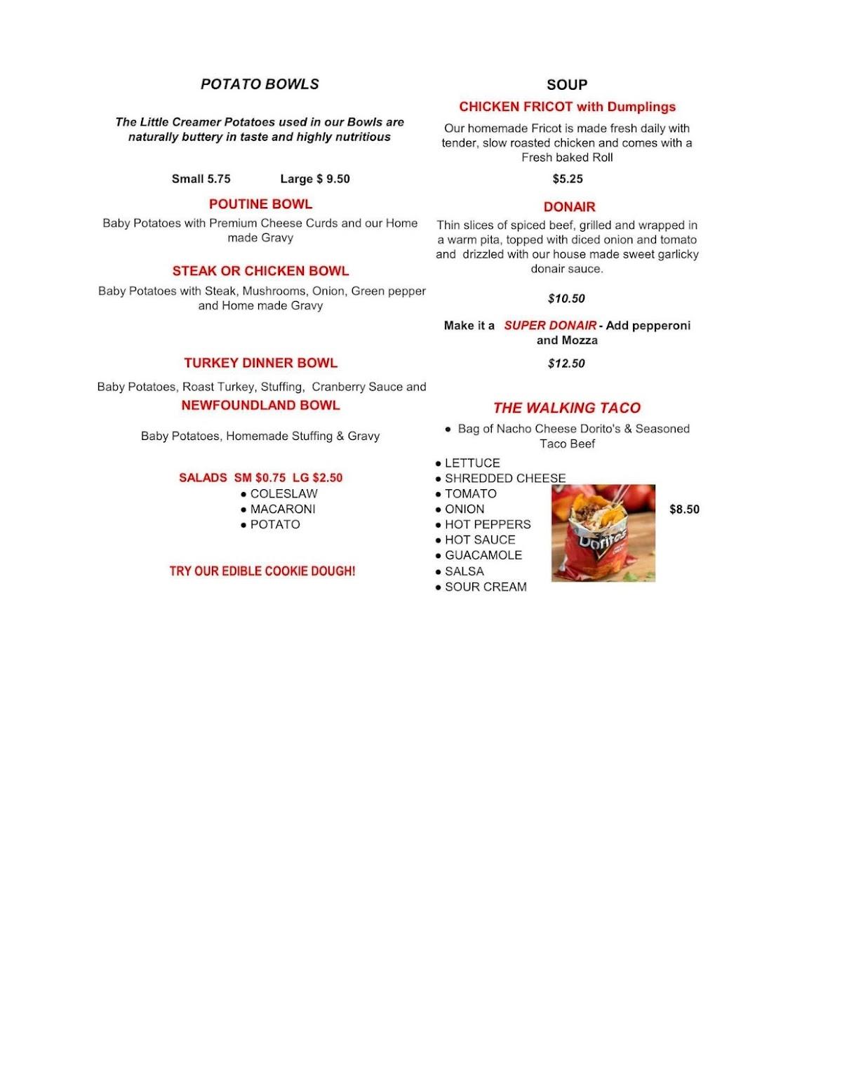 Menu at Philly’s Subs & Spuds restaurant, Sussex