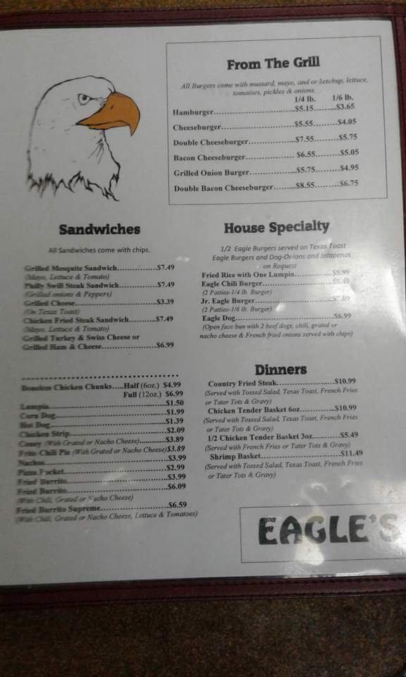 Menu at Eagle's Nest Restaurant, Watonga